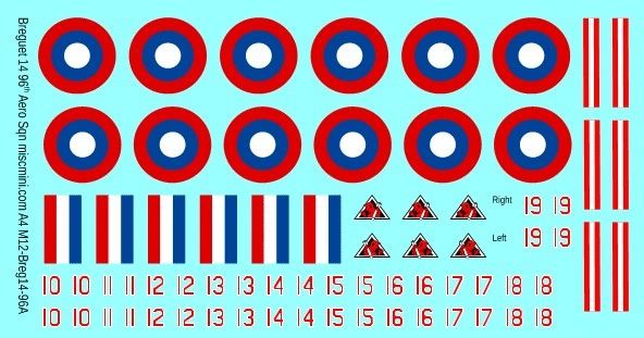 US Army Air Service, Breguet 14, 96th Aero Squadron, WW1, 1/144 scale decals